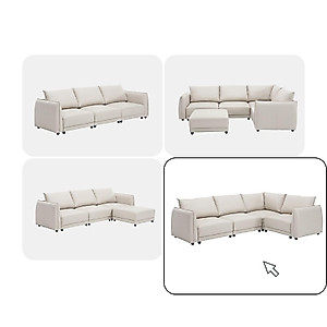 DAYALANE L Shaped Sectional Sofa, PU Leather Modular Covertible Sectional Couch with Arms, Modern Deep 4 Seat Couch Upholstered Sofa for Living Room, Studio, Office, Apartment, Off White