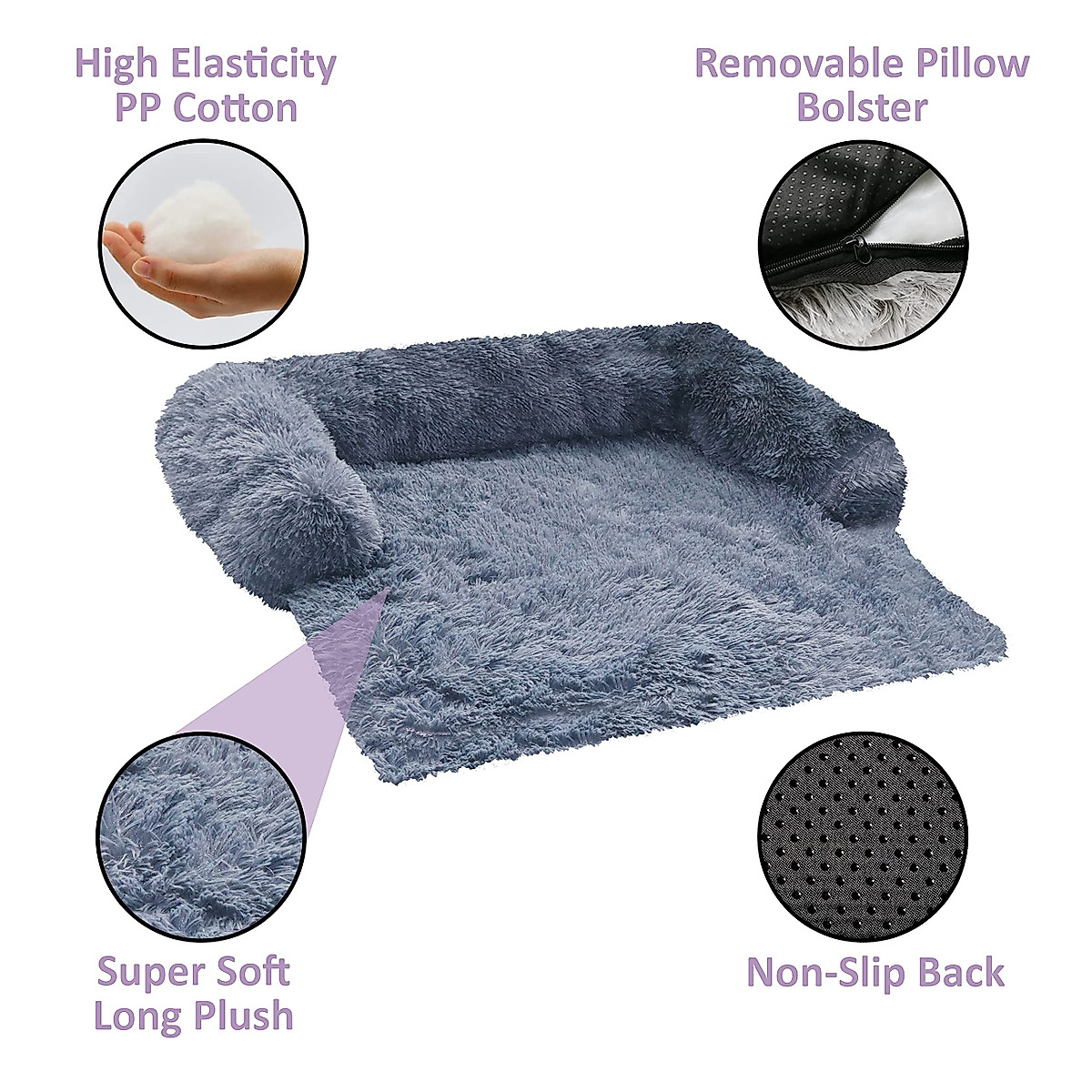 DRIPPY PETS Calming Dog Beds for Medium Dogs, Plush Dog Mat with Fluffy Neck Bolster, Protects Furniture with Removable and Washable Cover for XL Large Medium Small Dogs and Cats (Dark Gray - Medium)