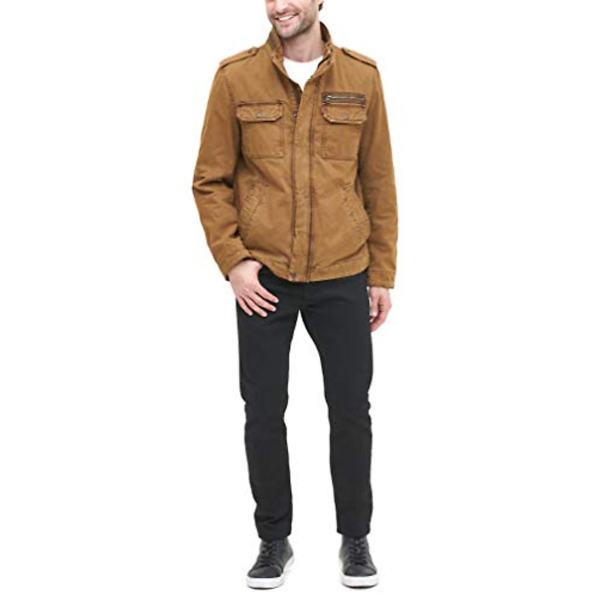 Levi's Men's Washed Cotton Two Pocket Military Jacket (Standard and Big & Tall), Worker Brown, Large