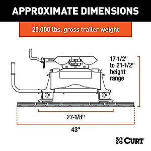 CURT 16636 Q20 5th Wheel Slider Hitch with Base Rails for Short Bed Trucks, Carbide Black, 20,000 lbs