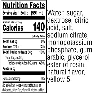 Gatorade Thirst Quencher Natural, Lemon Lime Sports Drink, 20 Fl Oz Bottles, 8 Pack