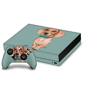 Head Case Designs Officially Licensed Barruf Dachshund, The Wiener Art Mix Vinyl Sticker Gaming Skin Decal Cover Compatible With Xbox One X Console and Controller Bundle
