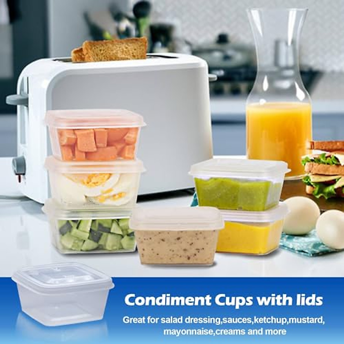 RIKICACA 2 oz Plastic Containers with Lids (200pack), Disposable Condiment Containers with Lids, Portion Cups with Lids, Condiment Cups, Jello Shot Cups, Souffle Cups, (Square)