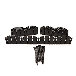 EasyFlex No-Dig Landscape Edging with Anchoring Spikes, 4.5 in. Tall Decorative Adirondack Wood-Look Fence Garden Border, 15 Foot Kit, Black