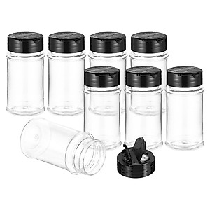 PATIKIL 2.7oz Plastic Spice Jars with Shaker Lids, 8 Pcs Refillable Empty Seasoning Containers Bottle with Black Cap for Storing Spice Salt Herbs Seasoning Powders Condiment, Clear