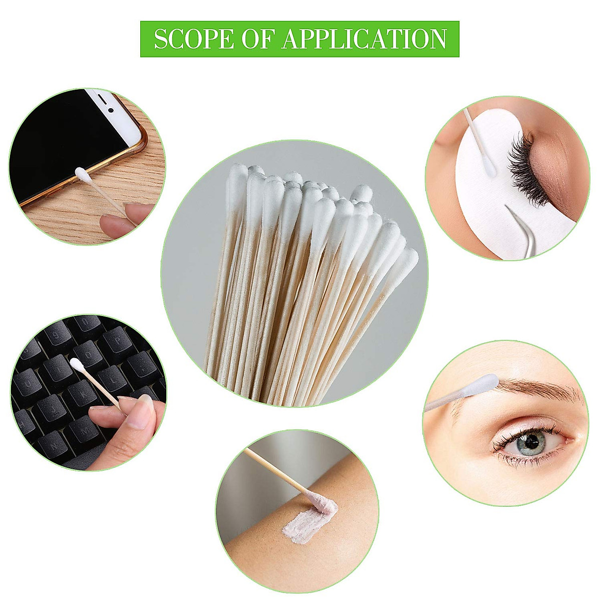 6" Cotton Swabs Wooden Handles Cotton Tipped Applicator Wood Sticks with Single Tip for Gun Cleaning, Wound Clean, Makeup, Removal Residue Tbestmax (500)