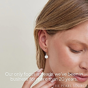 THE PEARL SOURCE 14K Gold 9-10mm AAAA Quality Round Genuine White Freshwater Cultured Pearl Linda Earrings for Women