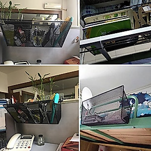 Haoun Bedside Hanging Storage Basket Office Desk Dormitory Iron Mesh Origanizer Caddy for Book Phone Magazine Holder-Black