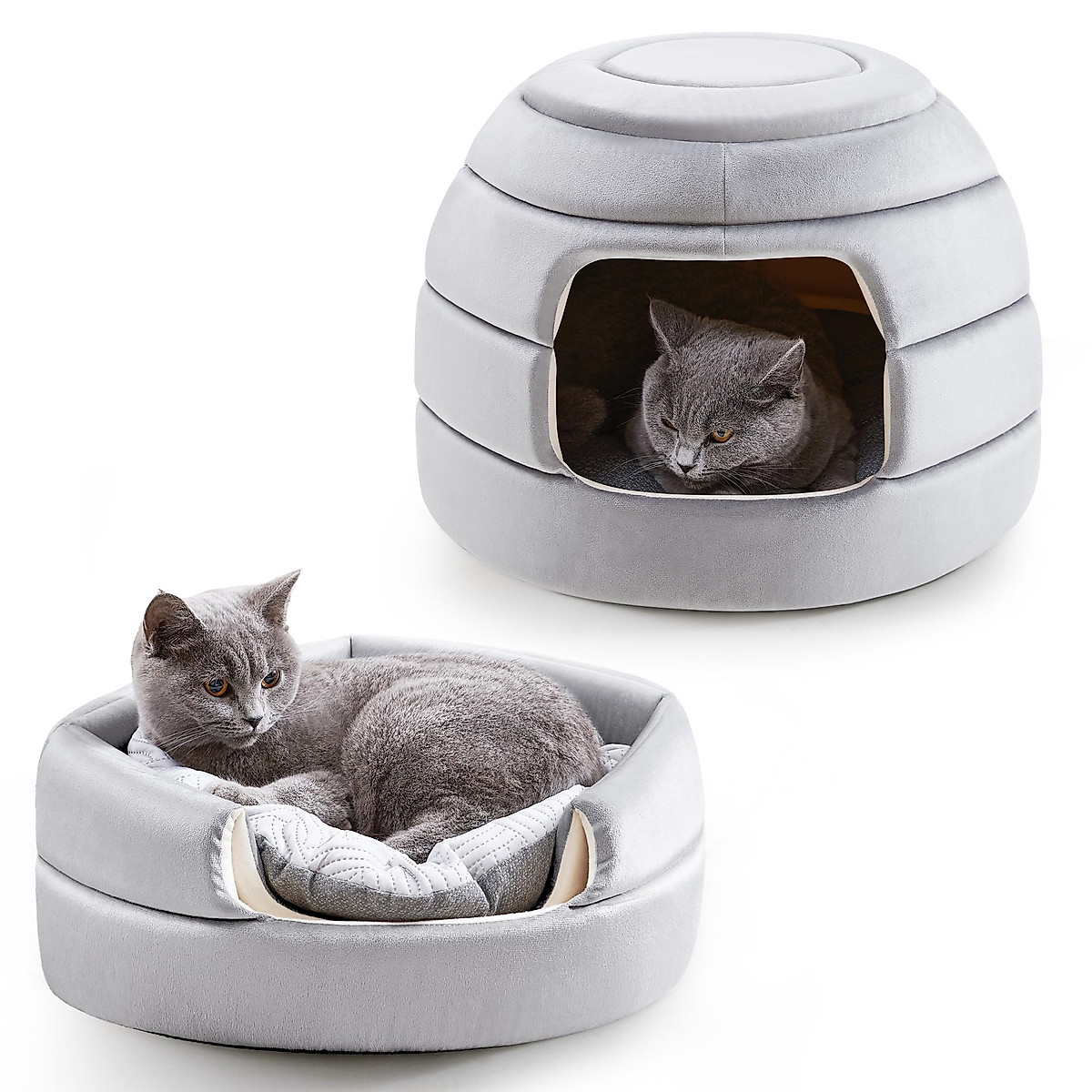 Made4Pets Cat Bed and House, 2-in-1 Foldable Cat Houses for Indoor Cats, Soft Velvet Cat Cave, Removable and Washable Cushion, Cat Condo for All-Season Comfort and Style
