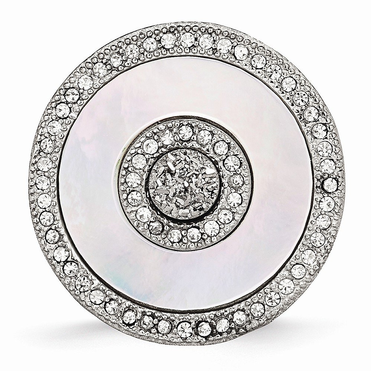 Solid Stainless Steel Mother of Pearl/Druzy Quartz and Crystal Ring Band Size 7