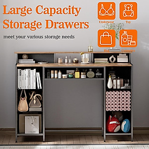 VASICAR Dresser for Bedroom with 9 Drawers & 2 Open Shelves, Fabric Storage Dresser, Chest of Drawers, Long Dresser for Closet, Wooden Top & Metal Frame, Pattern