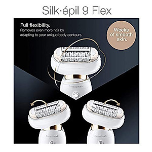 Braun Epilator Silk-épil 9 9-030 with Flexible Head, Facial Hair Removal for Women and Men, Shaver & Trimmer, Cordless, Rechargeable, Wet & Dry, Beauty Kit with Body Massage Pad