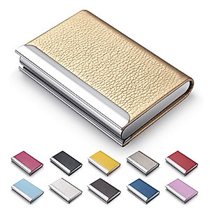 MOTYAWN Business Card Holder, Name Multi Cards Case, Pink Luxury PU Leather Credit Card ID Case - Protector Business Name Card Holder Slim Metal Wallet Pocket Holder Case for Women & Men