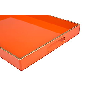 MAONAME Orange Serving Tray with Handles, Modern Decorative Tray for Coffee Table, Plastic Rectangular Tray for Ottoman, Bathroom, Halloween Decor, 15.75” x 10.2” x1.57