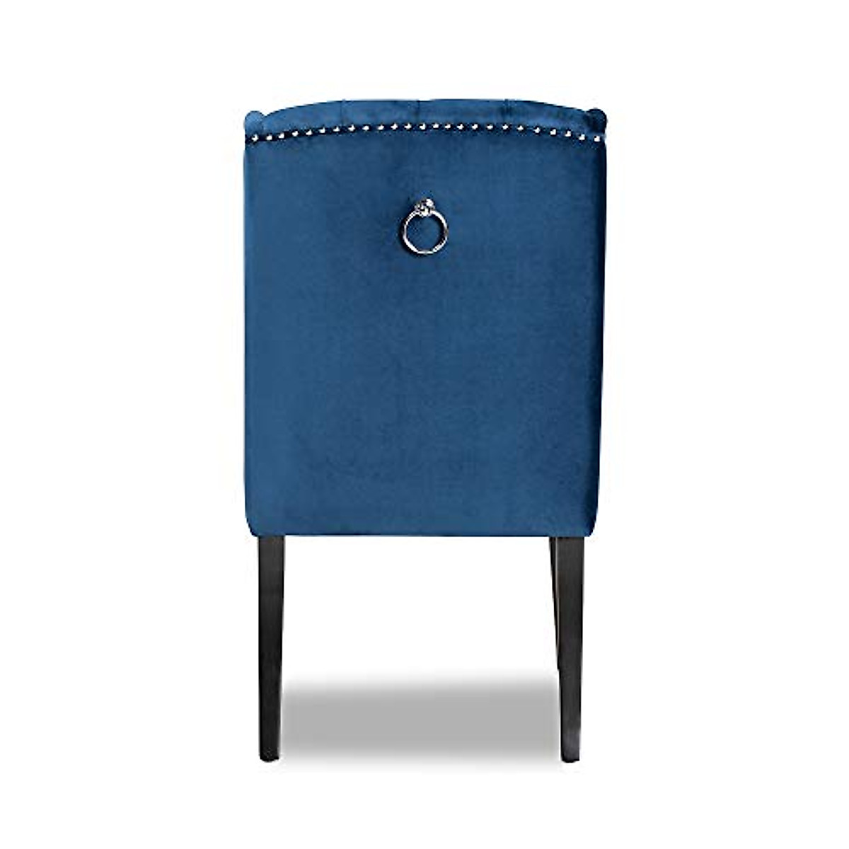 Baxton Studio Lamont Modern Contemporary Transitional Navy Blue Velvet Fabric Upholstered and Dark Brown Finished Wood Wingback Dining Chair