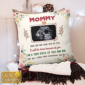Personalized Square Pillow for New Mommy Mom to Be from The Baby Bump Pregnancy Gifts Soon You Can Look at Into My Eyes Custom Name & Photo Double Sided Sofa Couch Cushion On Birthday