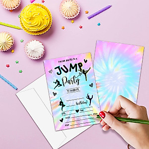 YQV Bounce House Jumping Party Birthday Invitations, 20-Count Invitations With Envelopes, Tie Dye Style Tampoline Birthday Party Decorations And Supplies-HBYQK-A02
