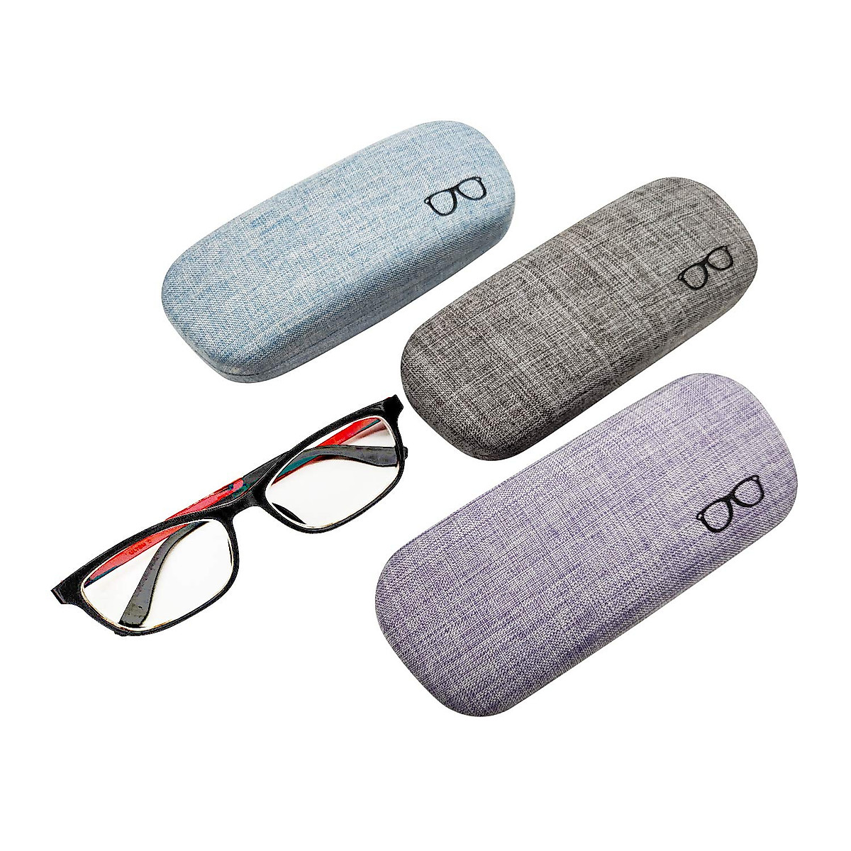 HSYMQ 3Pack Hard Shell Eyeglasses Case Protector Linen Fabrics Large Glasses Case Concise
