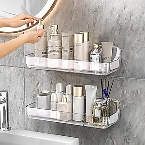 Jokvaex Shower Caddy, 2 Pack Shower Organizer with Adhesive, No Drilling Required, Large Capacity, Plastic Shower Caddy Shelf, Hanging Clear Shower Caddy Organizer for Bathroom, Kitchen