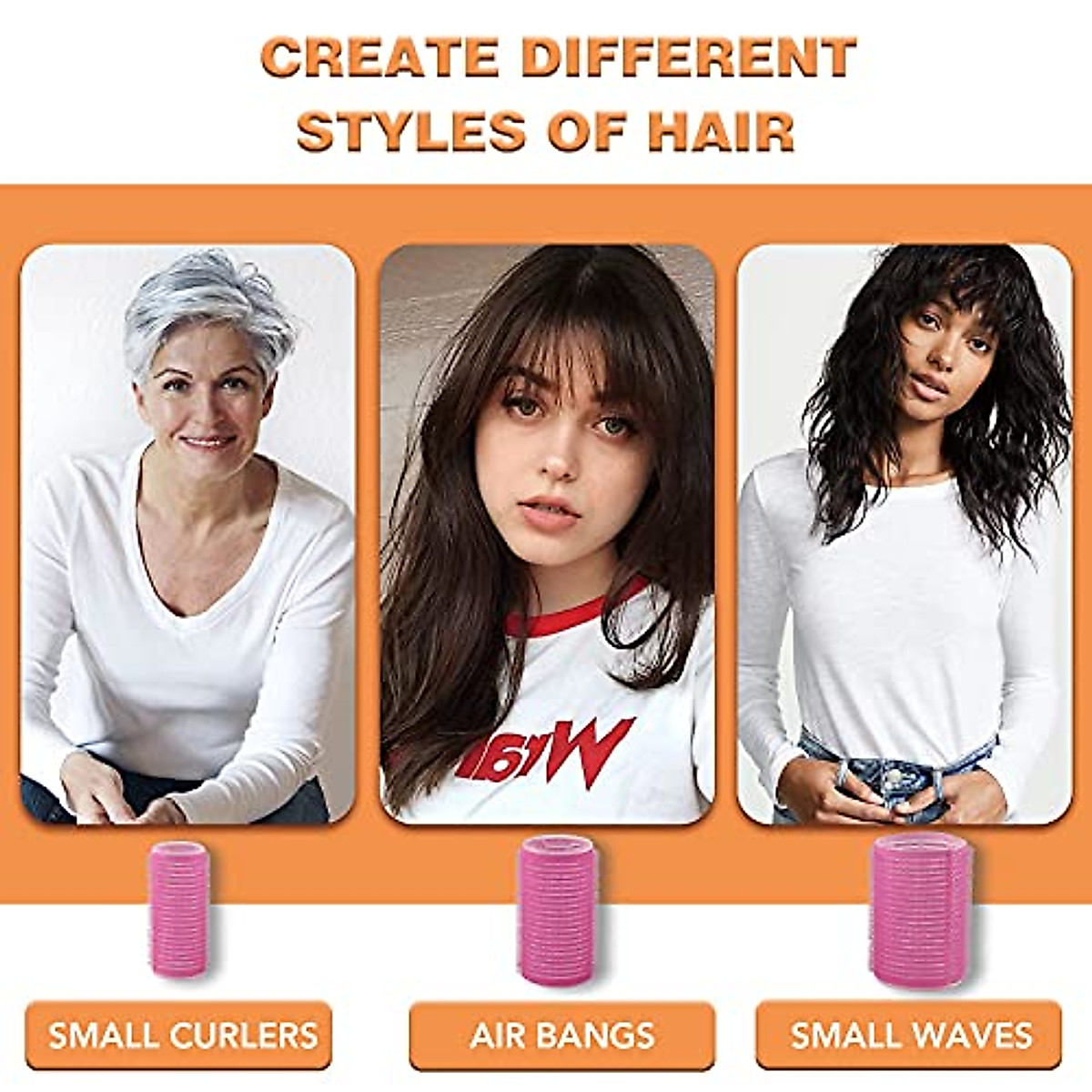 Velcro Volume Hair Rollers Set - 12 Jumbo Self-Grip Heatless Curlers for Long, Medium, Short, Thick, Fine, and Thin Hair with Bangs (3 Sizes)