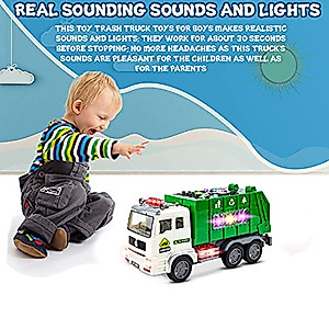 Toysery Bump n Go Garbage Truck Toy – Friction Powered Dump Truck with 4D Lights and Sounds, Waste Recycling Management Toys, Fun Gifts for Boys, Toddlers