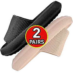 jusskiya 【2 pairs】 Cloud Slippers for Women and Men, Massage Shower Bathroom Non-Slip Quick Drying Super Soft Comfy Thick Sole Home Indoor and Outdoor Shower Slippers