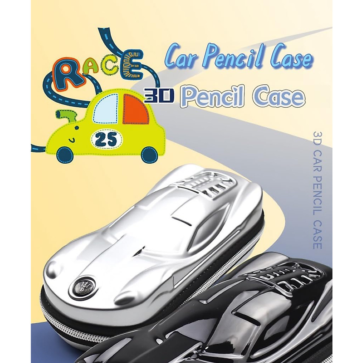 LZHIF Supercar Pencil Case Box Stocking Stuffers Large Capacity Organizer Cool Supercar Pen Bag Storage Box EVA Material Nice Gift (Black)