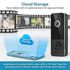 EKEN Doorbell Camera Wireless, Wi-Fi Video Doorbell Camera with AI Smart Human Detection, Indoor Chime Ringer Included, Cloud Storage, 2-Way Audio, Night Vision, Battery Powered