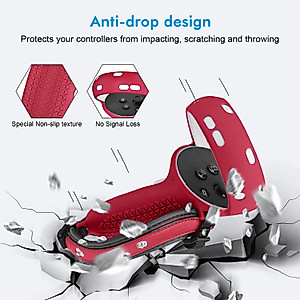EWalos Accessories for Oculus/Meta Quest 2, Touch Controller Leather Grip Cove, Face Cover and Lens Protective Cover, Sweat-Proof, Light-Proof, Anti-Throw and Comfort-Enhancing Accessories Set(Red)
