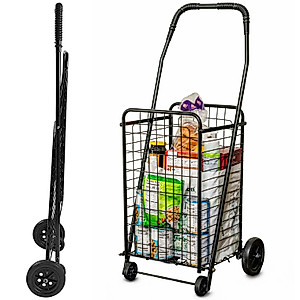 DMI Utility Cart with Wheels to be used as a Shopping Cart, Grocery Cart, Laundry Cart and Stair Climber Cart, Weighs 7.5 Pounds but holds up to 90 Pounds, Compact and Foldable, Black