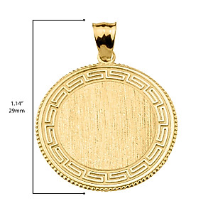 10K Yellow Gold Engravable Greek Key Medallion Pendant