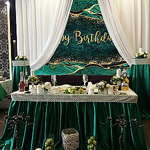 Crefelimas Emerald Green Happy Birthday Backdrop Green and Gold Birthday Party Decorations Turquoise Abstract Marble Fluid Men Women Birthday Background Props……