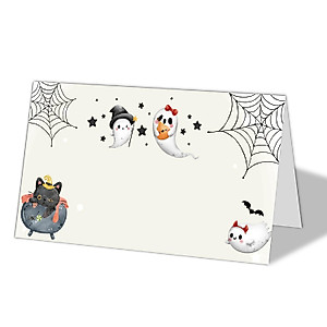 Halloween Table Place Cards, Editable Name Place Cards, 25 Pack Buffet Food Tent Labels, Double Design Name Cards, Halloween Thanksgiving Party Decorations, Easy Folding for Dinner Party - L527