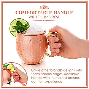 KoolBrew Moscow Mule Copper Mugs - Gift Set of 2, 100% Solid Handcrafted Copper Cups - 16 Ounce Food Safe Hammered Mug For Mules