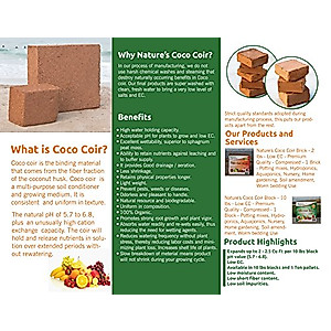 Nature's Premium Organic Coco Coir 1 Pound Brick, Garden Soil, Reptile Bedding, Hydroponics, Growing Medium, Aquaponics, Soil Amendment