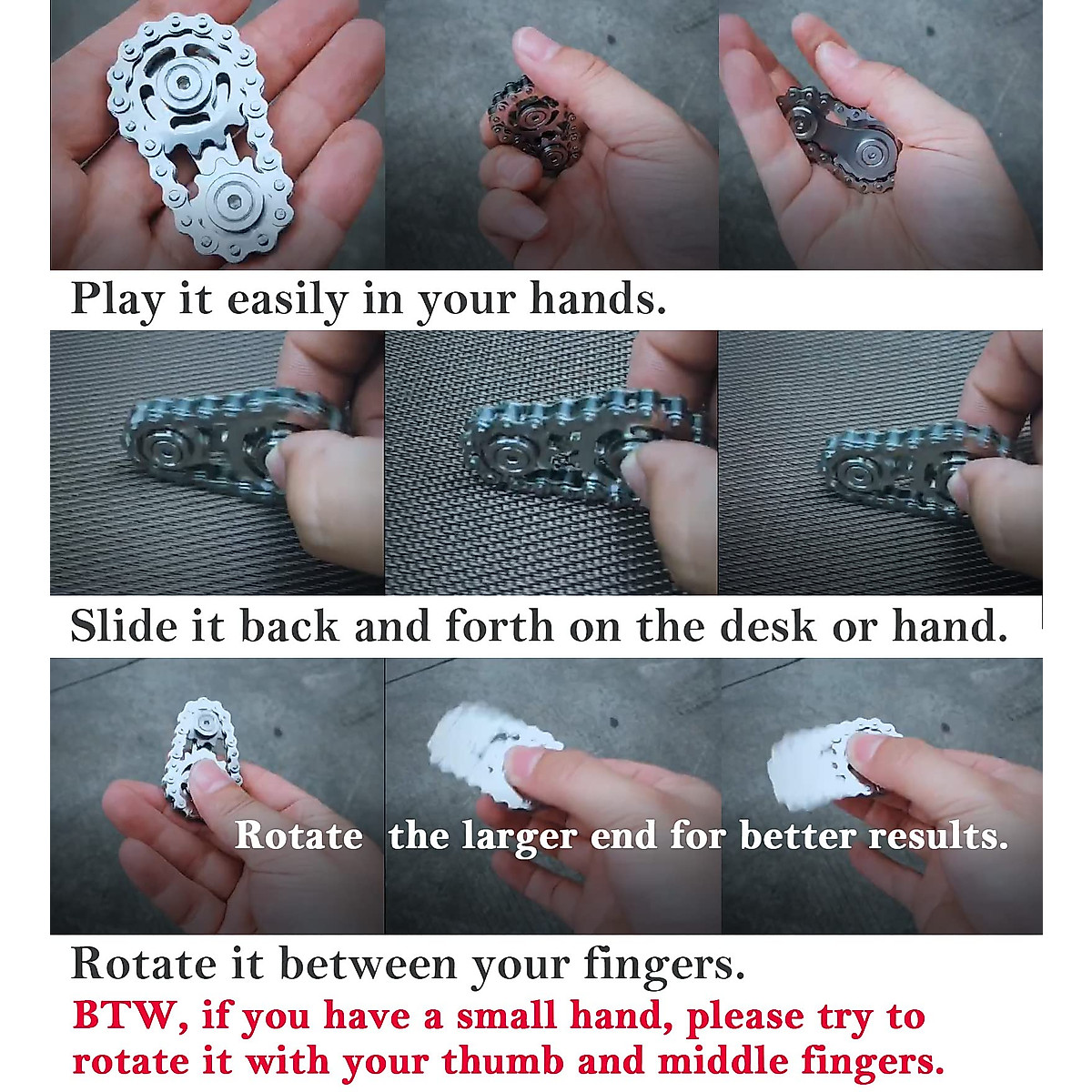 Bitopbi Sprocket Fidgets Chain Stainless Steel Fidget Cube Gears Linkage Bike Chain Novelty Fidget Block Kinetic Desk Toy Metal EDC Focus Meditation Break Bad Habits ADHD (Gunmetal)
