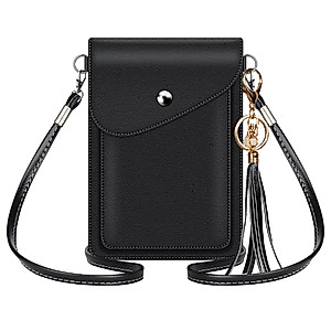 PG6 Roomy Pockets Series Small Travel Crossbody Leather Bags Cell Phone Purse Wallet, Black, One Size