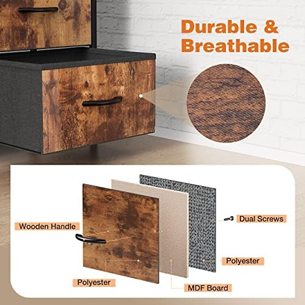 Sweetcrispy Dresser for Bedroom, Chest of 8 Drawers Cloth Dresser, Closet Storage Clothes Organizer Tower with Fabric Bins, Metal Frame, Wood Tabletop for Living Room, Kids Room, Nursery, Entryway