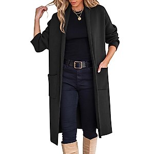 ANRABESS Women's Cardigan Long Sweater Oversized Open Front Knit Duster Coat 2025 Trendy Lady Fall Coatigan Outerwear Black 934heise-XL