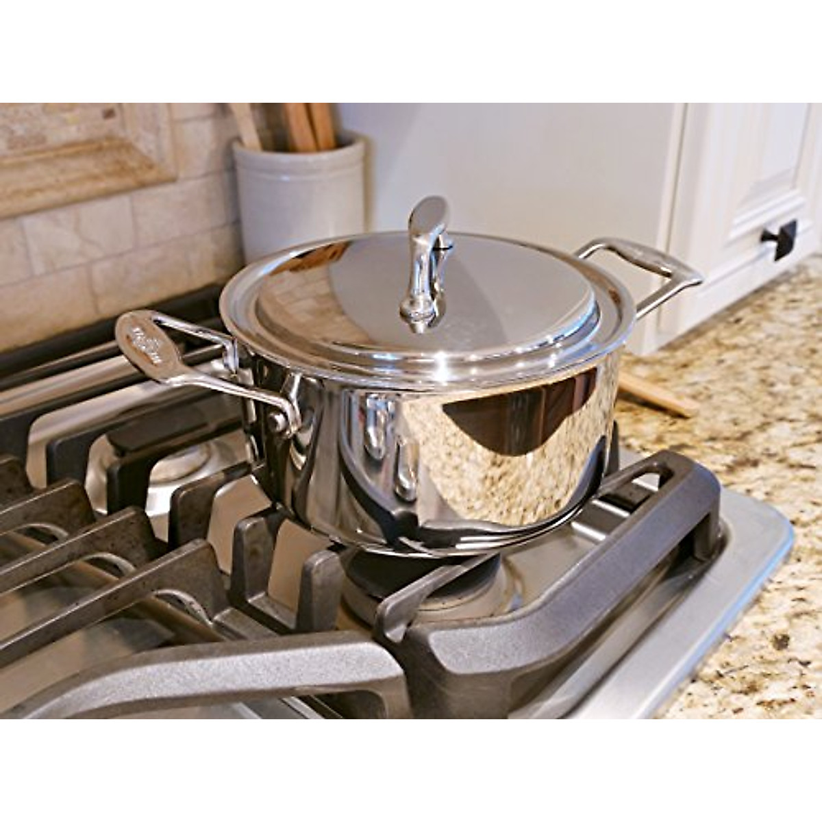 USA Pan Cookware 5-Ply Stainless Steel 3 Quart Stock Pot with Cover, Oven and Dishwasher Safe, Made in the USA, Silver