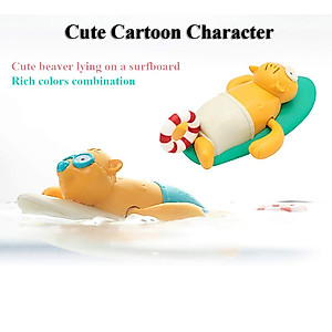 NEXTAKE Pull String Baby Bath Toy Pull & Go Beaver Cute Surfing Beaver Swimming Beaver Windup Clockwork Bathtub Toy for Toddlers (Blue)