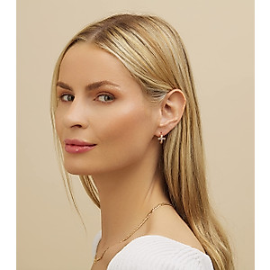 Barzel 18k Gold Plated Crystal Huggies Cross Earrings for Women - Made In Brazil