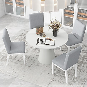 kevinplus 46.5'' Round Wood Dining Table for Living Room Dining Room Kitchen, Modern Circle Dining Kitchen Table for 4-6, Contemporary Living Room Dining Room Table Furniture (φ46.5"x30.2", White)