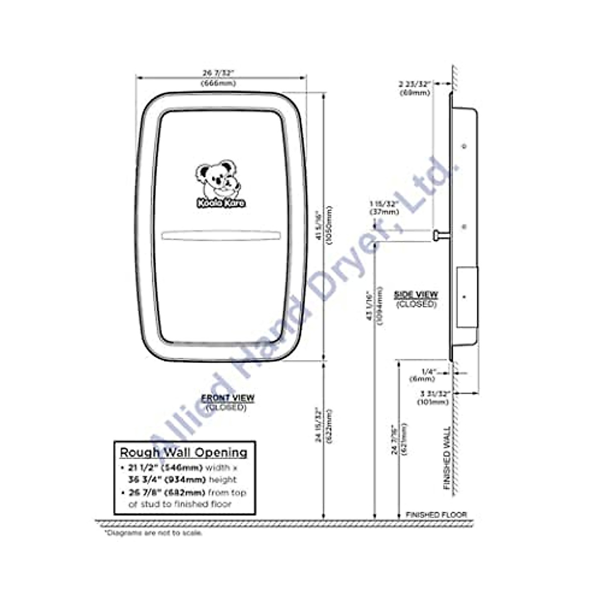 Koala Kare® KB311-SSRE - Recessed Vertical Stainless Steel Baby Changing Station (New for 2021)