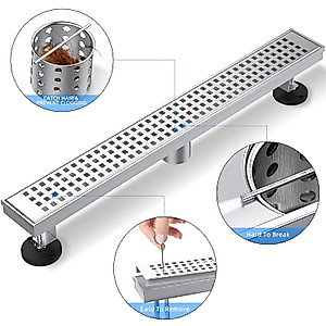 ZEKOO Linear Shower Drain 24 Inch Brushed Nickel,304 Stainless Steel Floor Drain for Bathroom,Rectangular Shower Floor Drain with Grate Removable,Linear Drain
