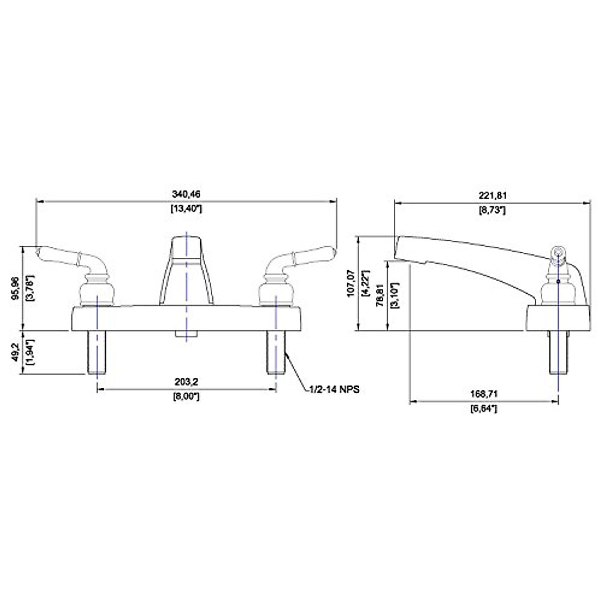 Laguna Brass 3341CP 8" Mobile Home Two Handle Non-Metallic Deck Mount Garden Tub Filler Faucet, Chrome Finish