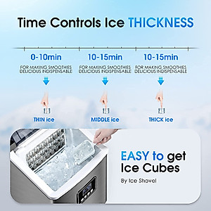 Portable Compact Ice Maker Machine Countertop With Scoop & Basket, 40Lbs/24H Auto Self-Cleaning,24 pcs Ice Cube in 13 Mins, ,Stainless Steel, Perfect for Home/Kitchen/Office/Bar (Black)