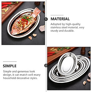 HANABASS Stainless Steel Oval Platter Oval Steaming Fish Plate Appetizer Dish Snack Plate Kids Carvery Plate Serving Tray for Steaming Fish Dessert Meat Sushi Silver