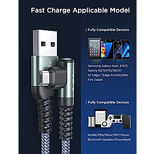 AINOPE Micro USB Cable, (3-Pack, 6.6ft/6.6ft/10ft) Micro USB Charging Cable Right Angle, High Speed Durable Nylon Braided Android Charger Compatible for Fire Tablet, Kindle, Samsung Galaxy S7 S6