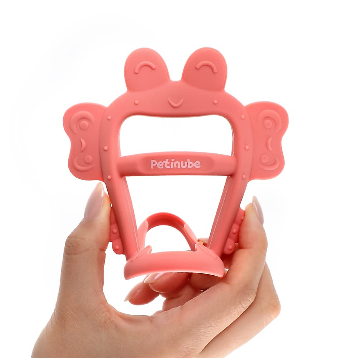 PETINUBE Baby Wrist Silicone Teether Soothing Pacifier for Infants 3+ Months Babies, Pack of 1, Made in Korea Anti-Dropping (Crab-Baby Coral)